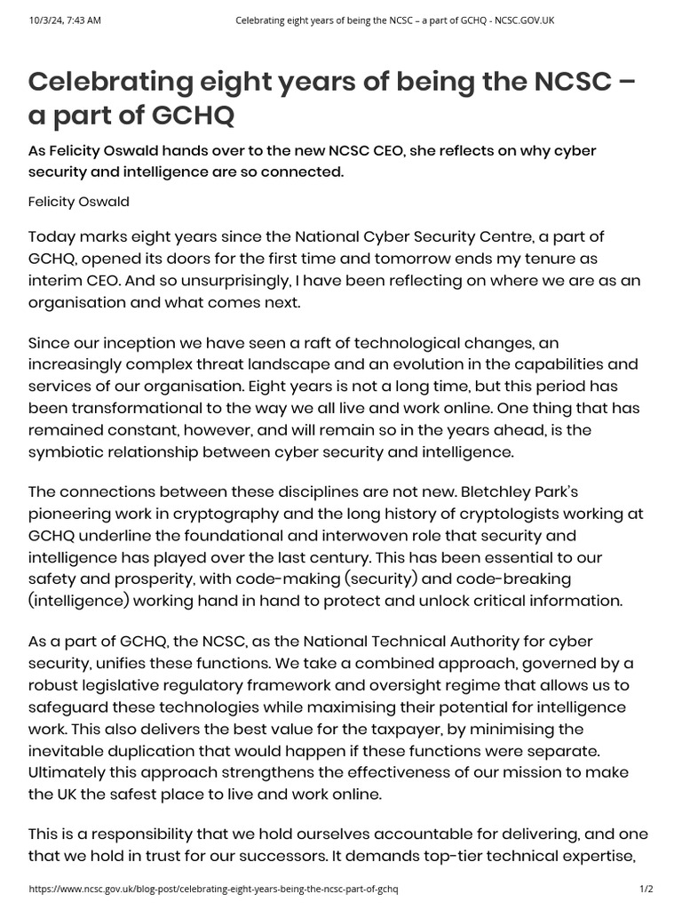 Celebrating Eight Years Being The NCSC Part of GCHQ | PDF | National Security | Securities