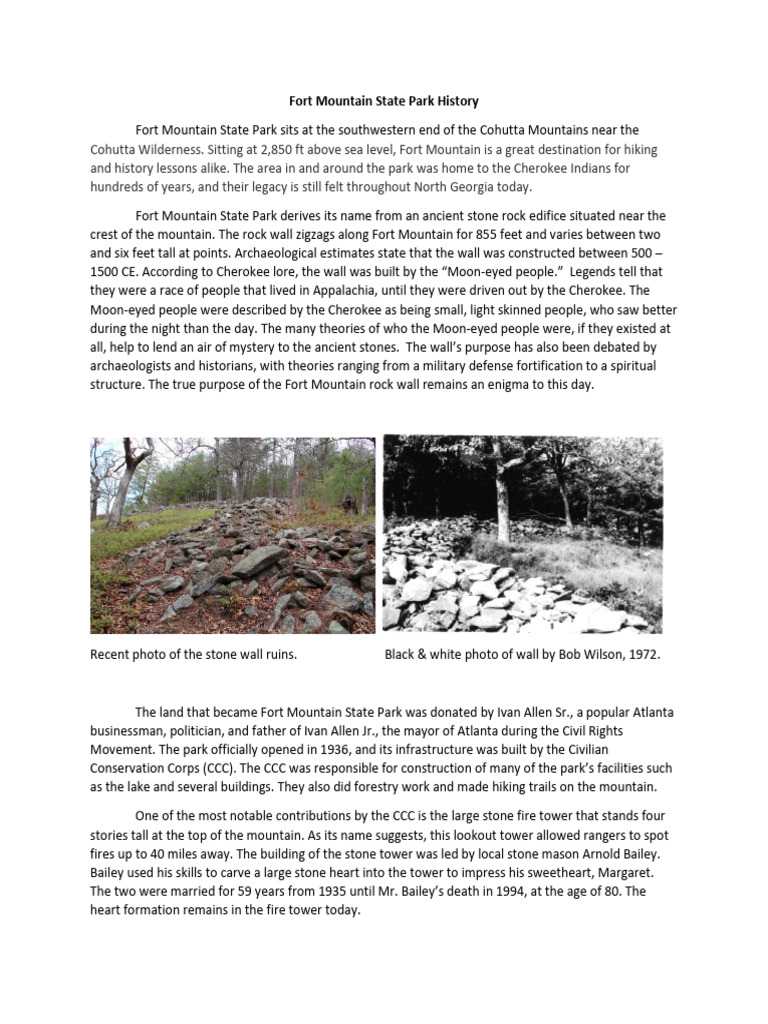 Fort Mountain State Park History Overview | PDF | Fortification