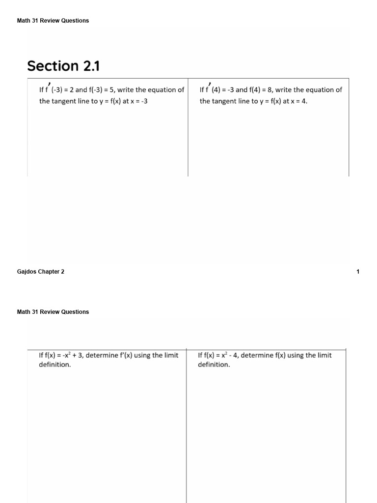 Math 31 Chapter 2 Checkins | PDF
