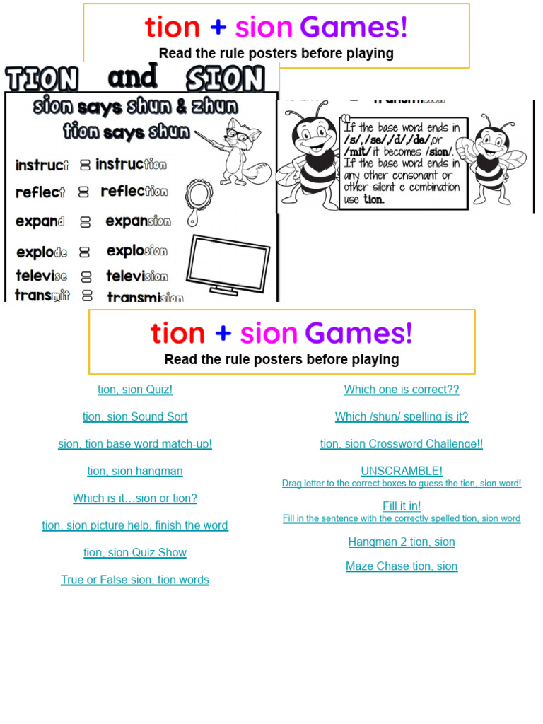 Tion and Sion Word Games Guide | PDF