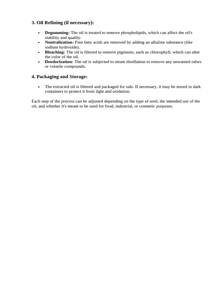 Oil Refining (If Necessary) :: Degumming: Neutralization: Bleaching: Deodorization | PDF