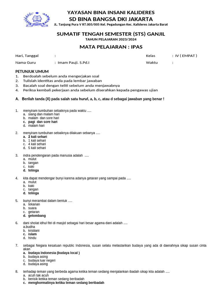 SOAL STS IPAS KELAS 4 | PDF