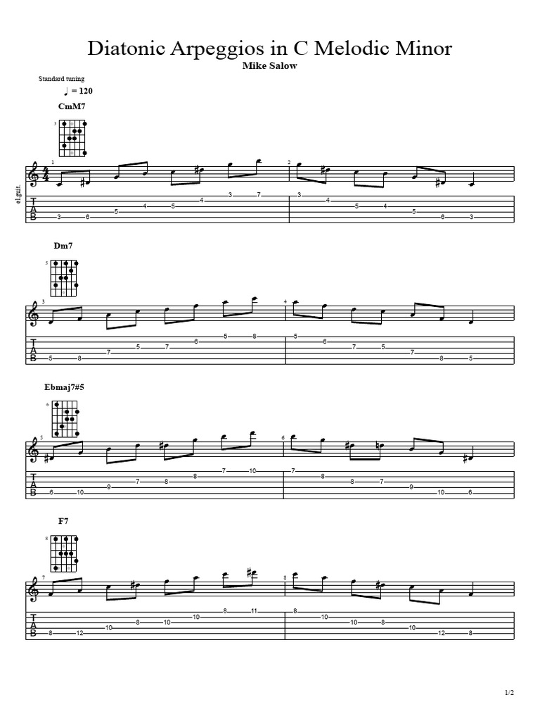 Diatonic Arpeggios in C Melodic Minor | PDF | Music Theory | Elements ...