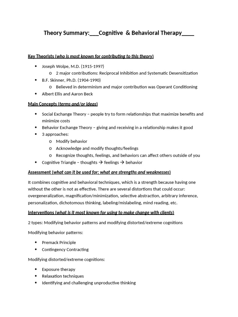 CBT Theory Summary | PDF | Cognitive Behavioral Therapy | Thought