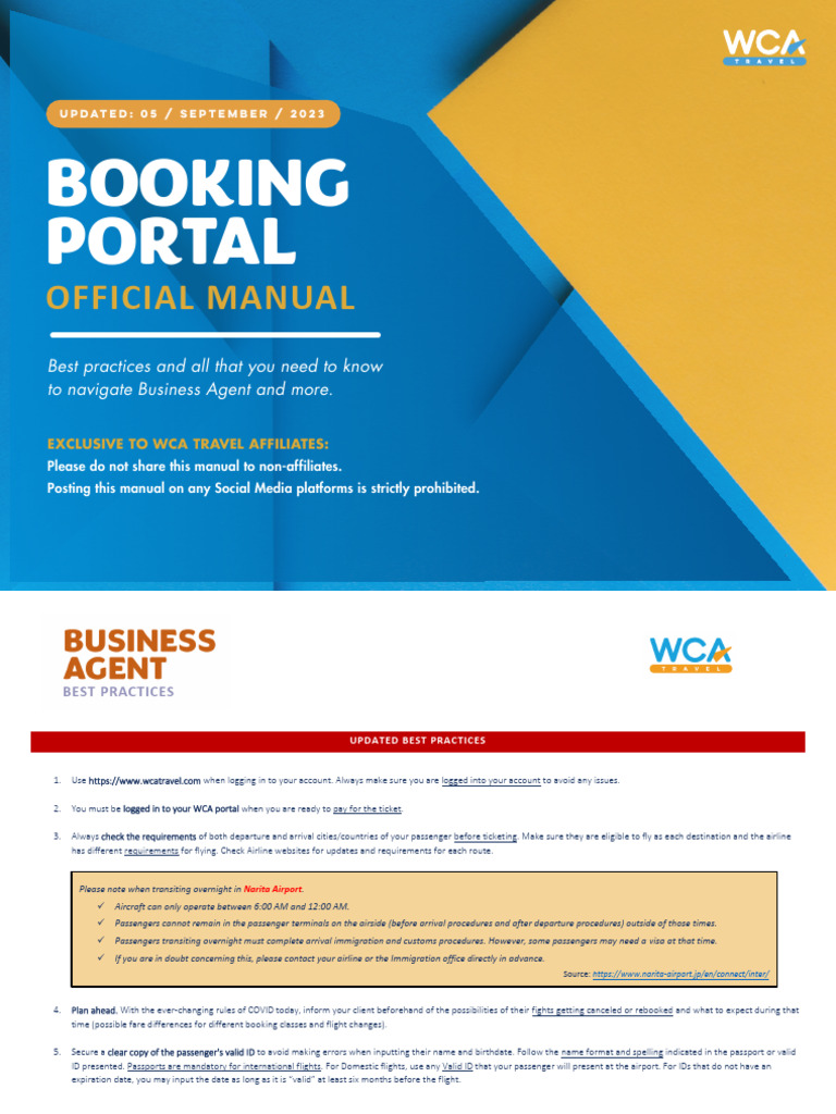 WCA Business Agent Affiliates Manual | PDF | Credit Card | Airport