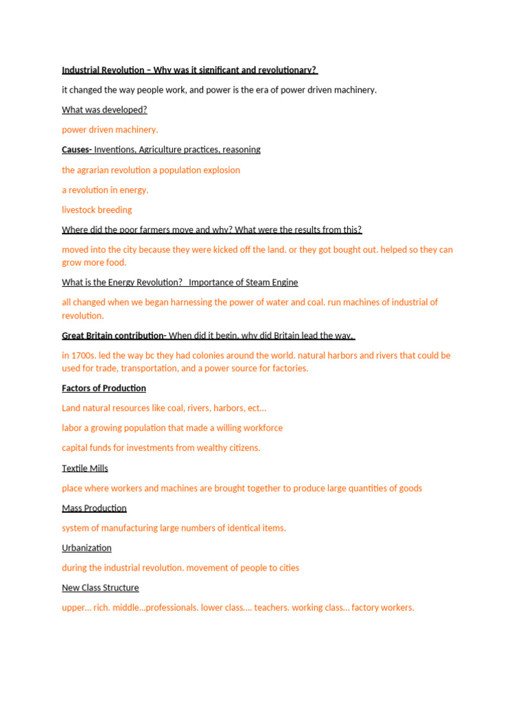 Industrial Revolution Sec 1 & 2 Notes | PDF