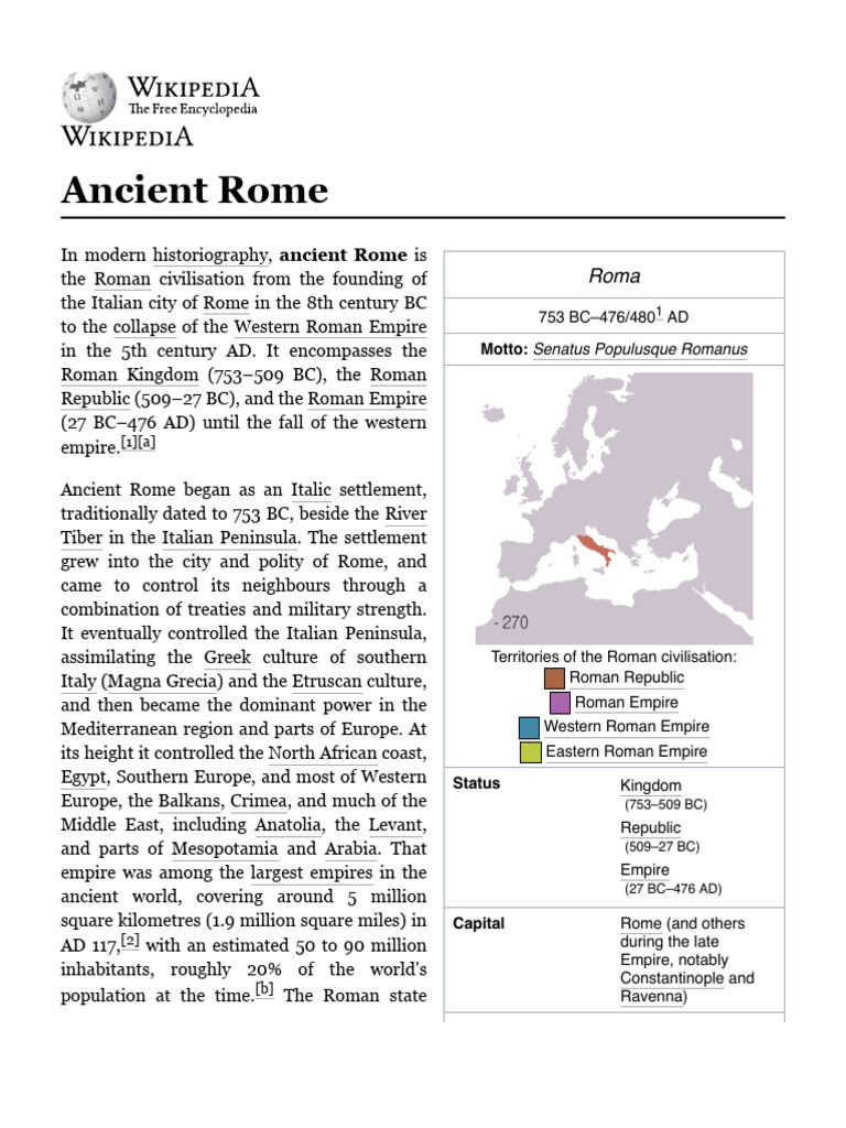 Ancient Rome - Wikipedia | PDF | Ancient Rome | Augustus