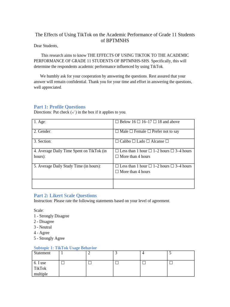 Quantitative Research Questionnaire | PDF | Psychology | Behavioural Sciences