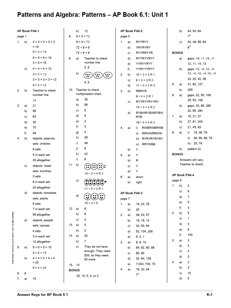 6.1 Answer Keys | PDF | Elementary Mathematics | Mathematics