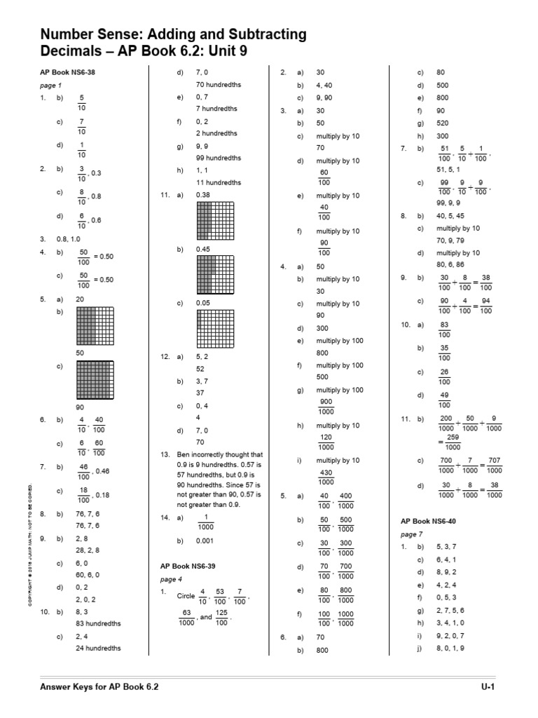6.2 Answer Keys | PDF | Mathematics | Arithmetic