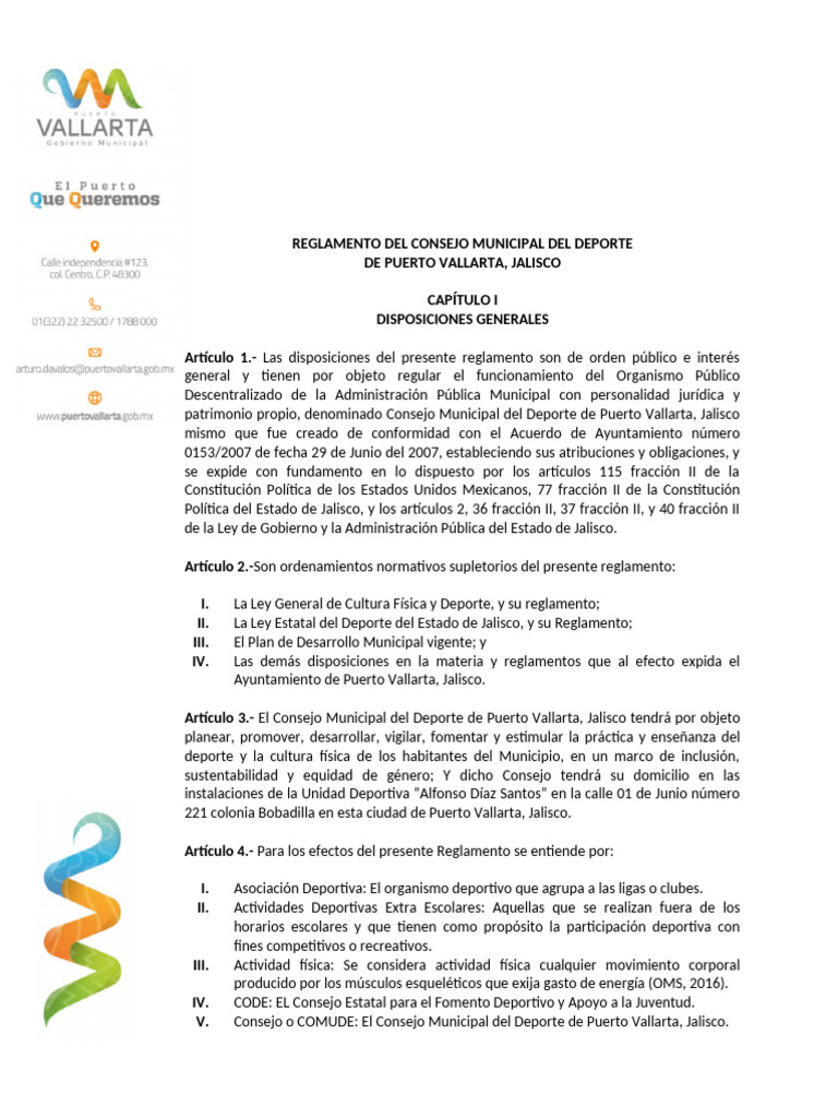 Reglamento del Consejo Deportivo Vallarta | PDF | Deportes | Alcalde