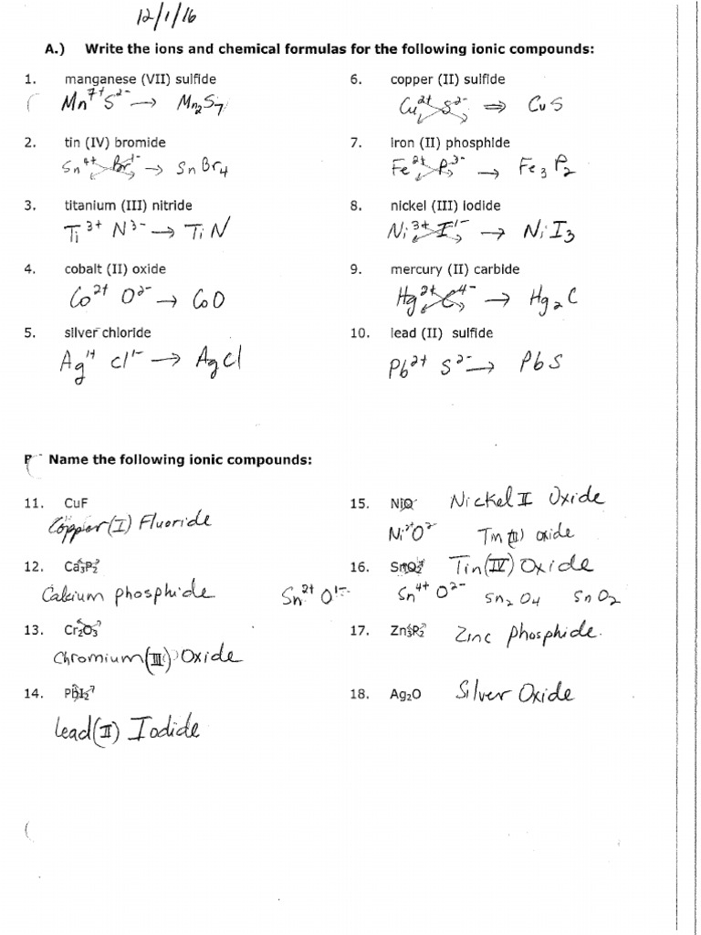 Ionic Nomenclature 2 Key | PDF