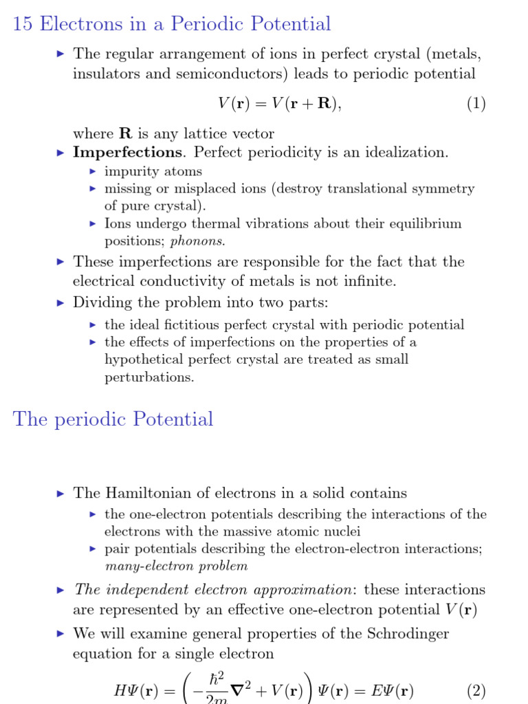 Electrons in Periodic Potential Explained | PDF | Perturbation Theory ...