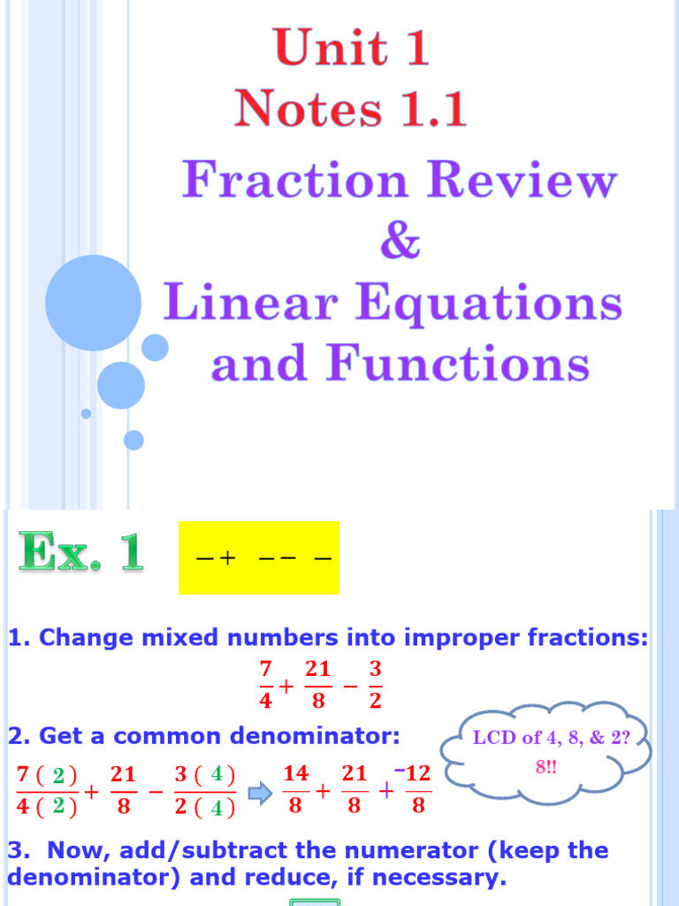 1.1 - Fraction Review & Linear Equations and Functions | PDF | Mathematical Analysis ...