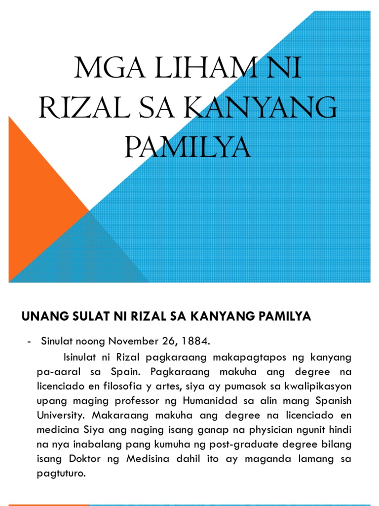 Mga Liham Ni Rizal Sa Kanyang Pamilya | PDF