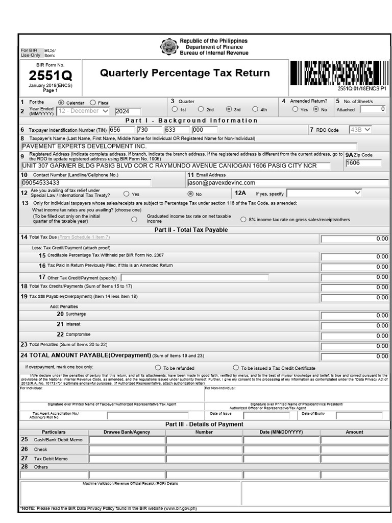 2024 BIR Form 2551Q Instructions | PDF | Taxes | Tax Credit