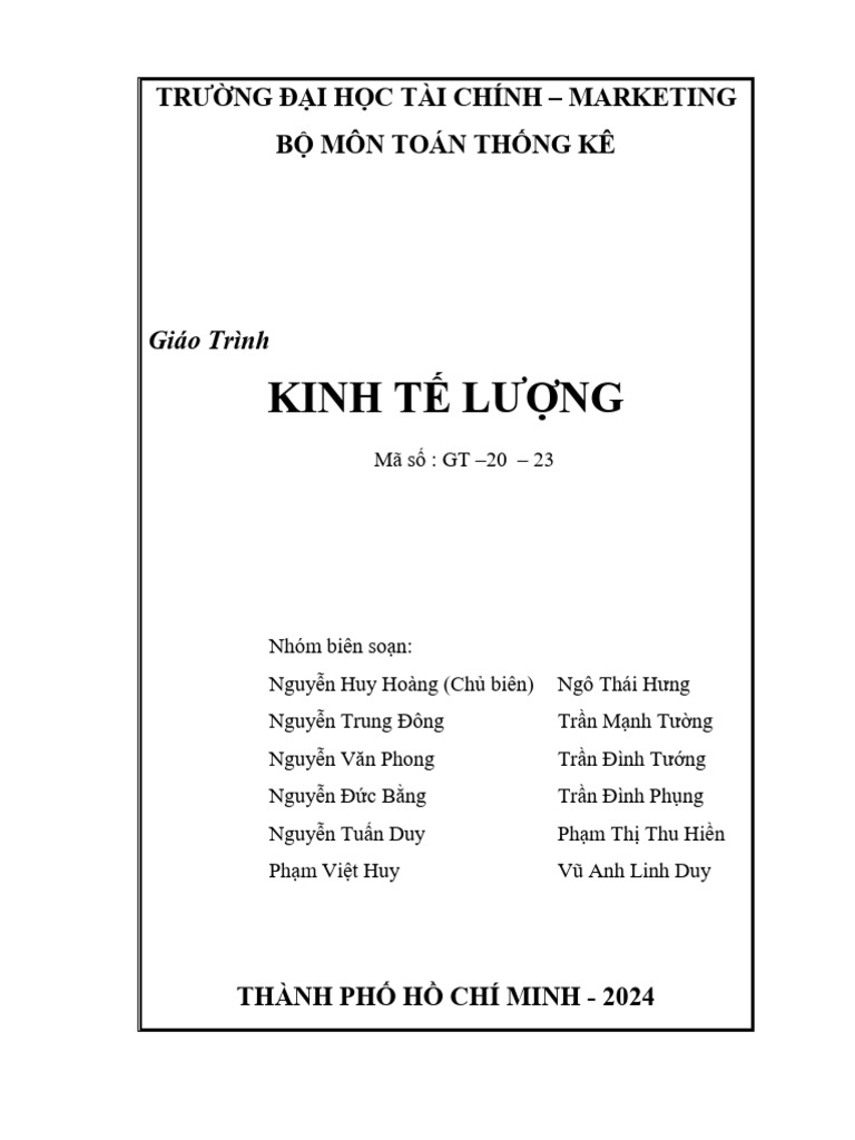 Giáo Trình Kinh Tế Lượng - TCMK | PDF