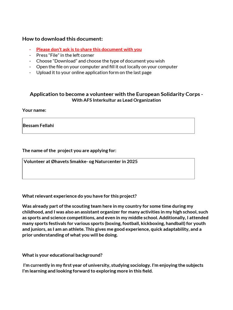 Application form_ESC volunteer_download | PDF | Learning | Cognition