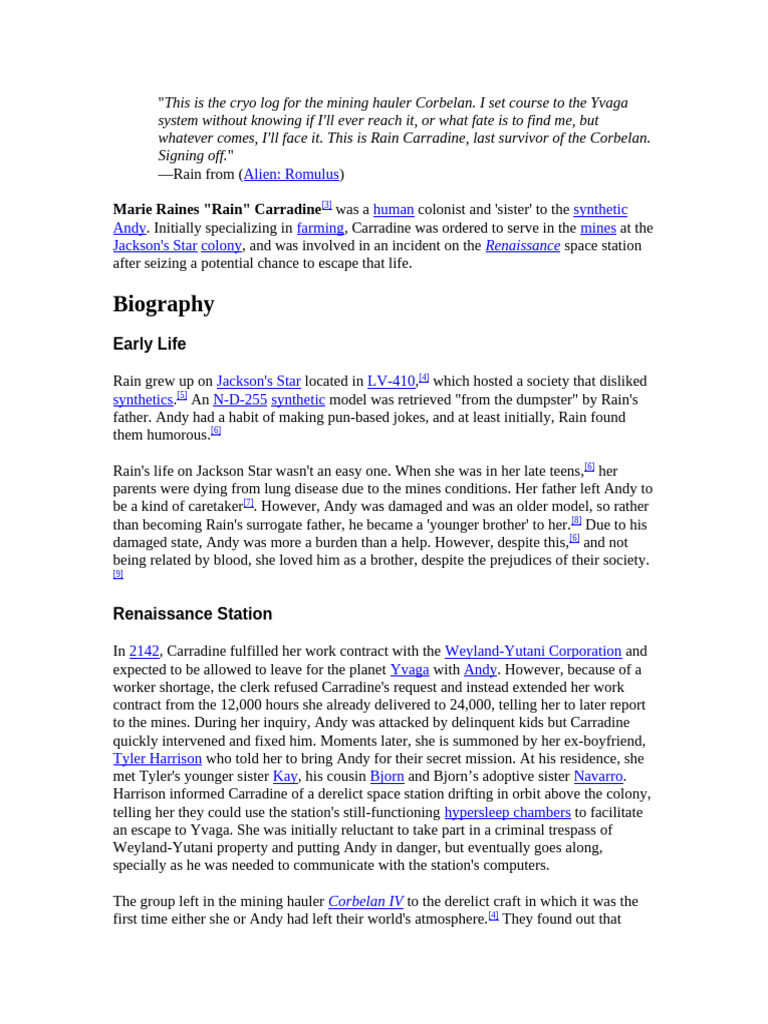 Alien Romulus Rain | PDF
