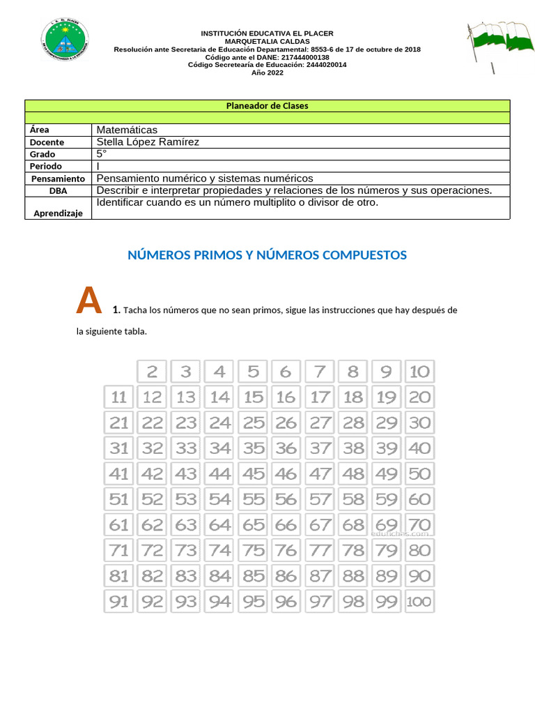 Guía 7, 5°Los-Numeros-Primos-y-Compuestos-para-Quinto-de-Primaria | PDF
