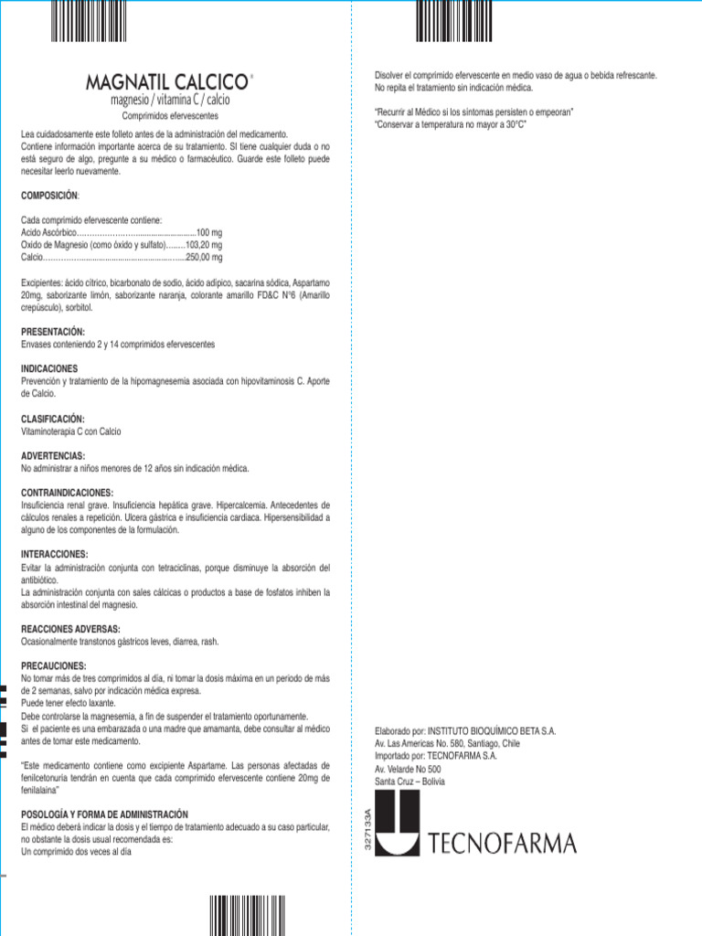 Magnatil Calcico Bo | PDF | Medicamentos con receta | Tableta (Farmacia)