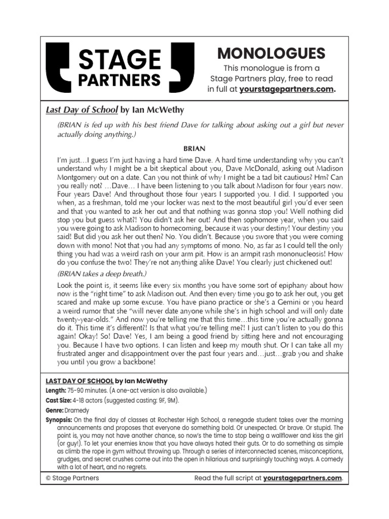 Last Day of School Monologue | PDF