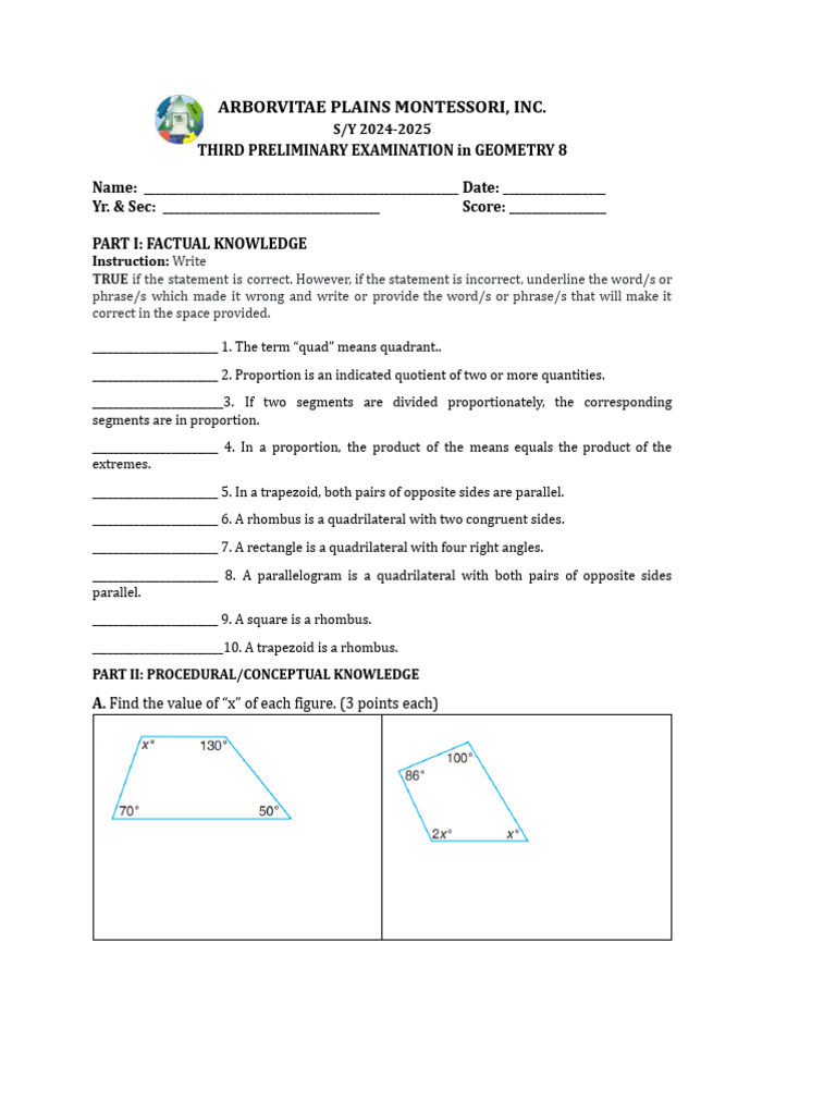 Ok Cate, Jenny Rose (Math 3, FL 3, and Math 8 - 3rd Prelim) | PDF | Rectangle | Elementary Geometry