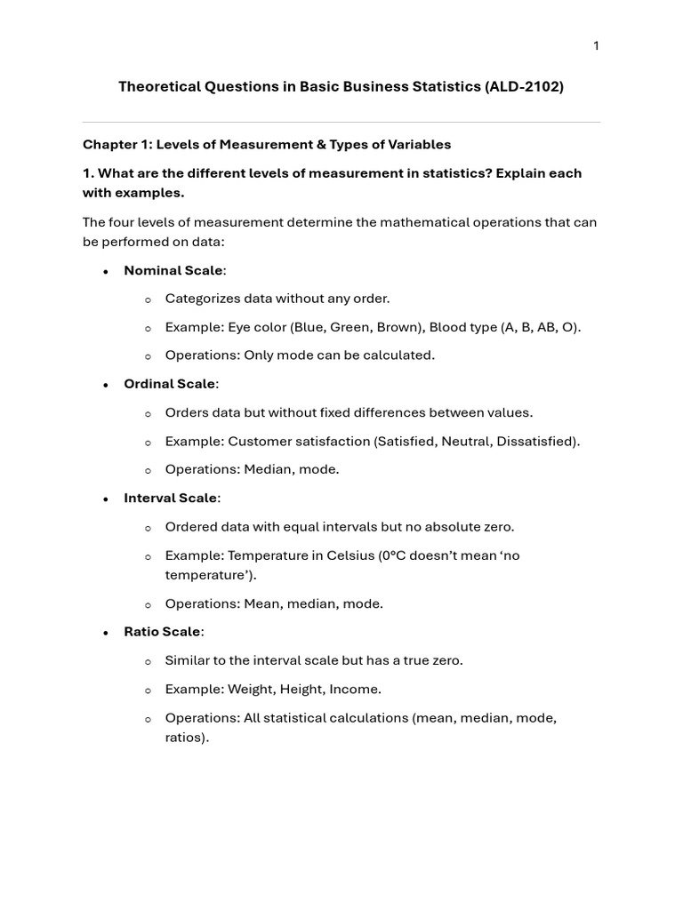 Theoretical Questions in Basic Business Statistics | PDF | Type I And Type Ii Errors | Standard ...