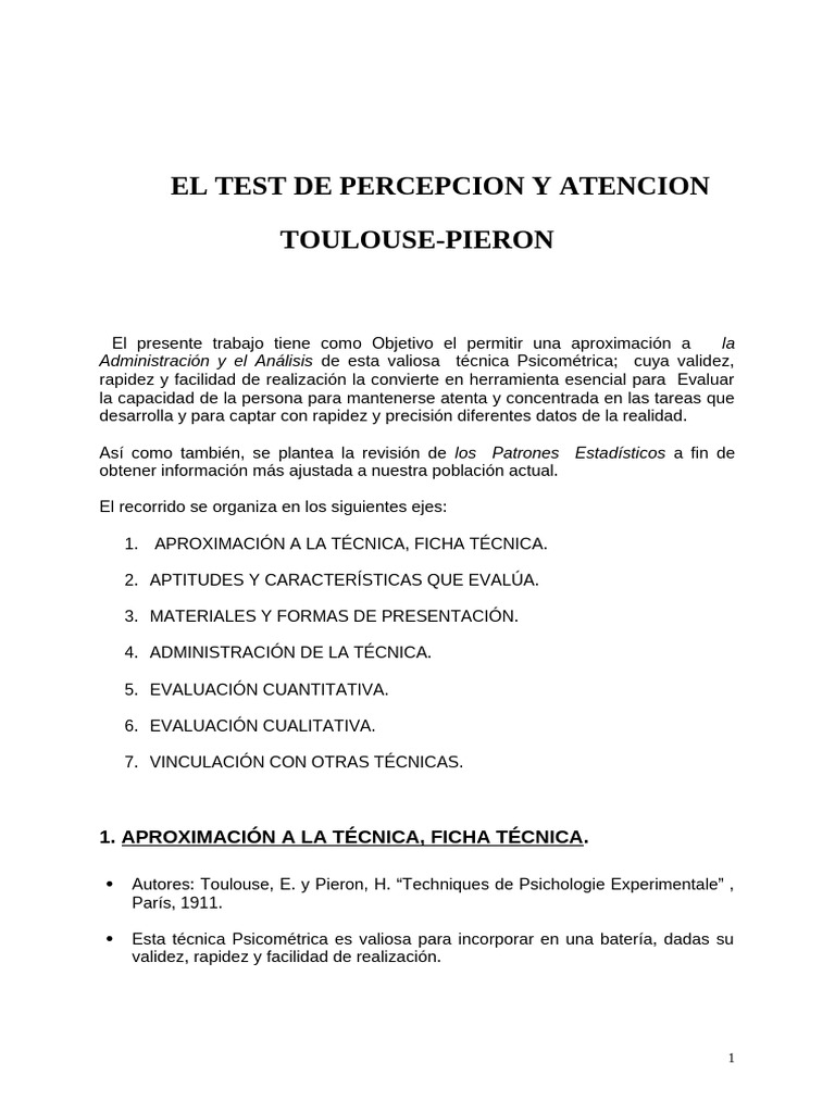 Test de Toulouse-Piéron: Guía y Aplicación | PDF | Inteligencia | Atención