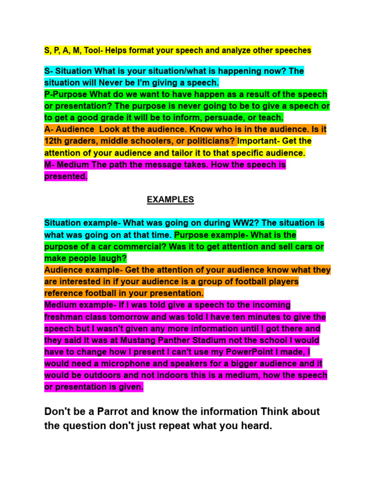 IMPORTANT Speech Notes 1 - 21 - 25 S, P, A, M | PDF