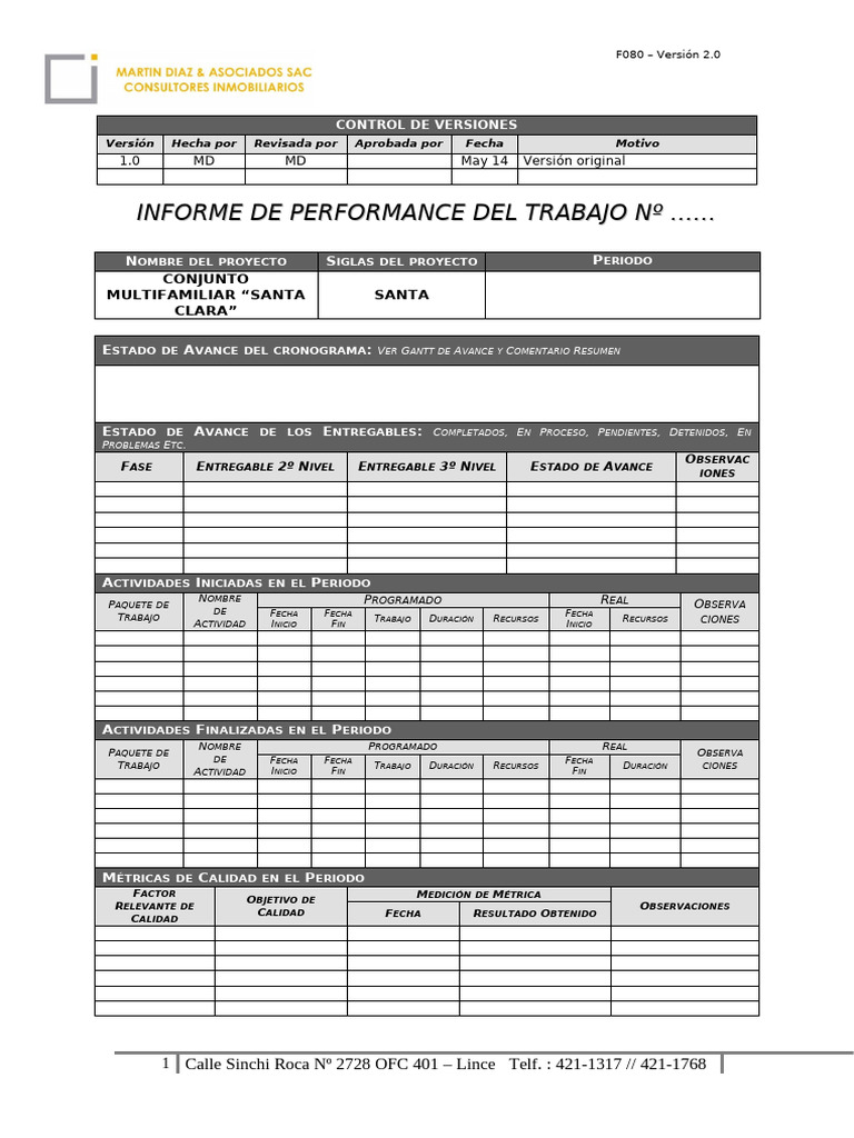 Informe de Performance del Proyecto Santa Clara | PDF | Informática