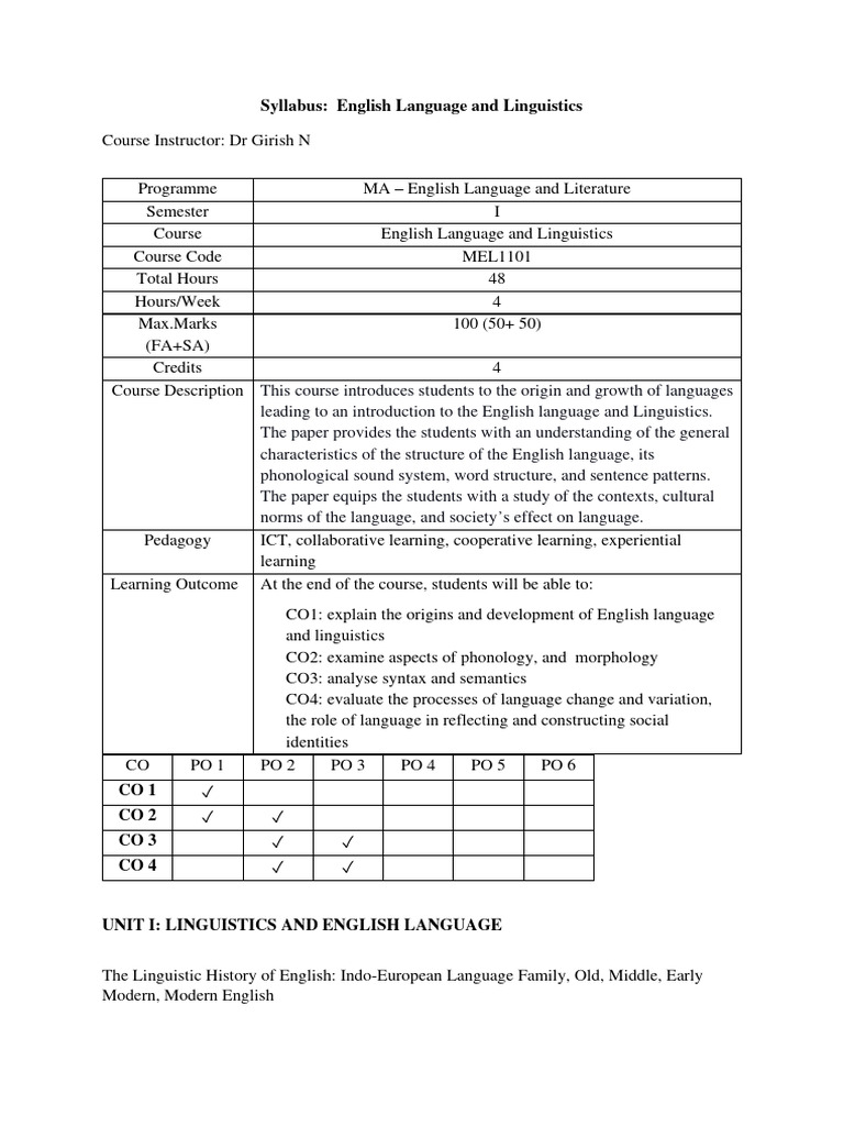 English Language and Linguistics Syllabus | PDF | Phonology | Syllable