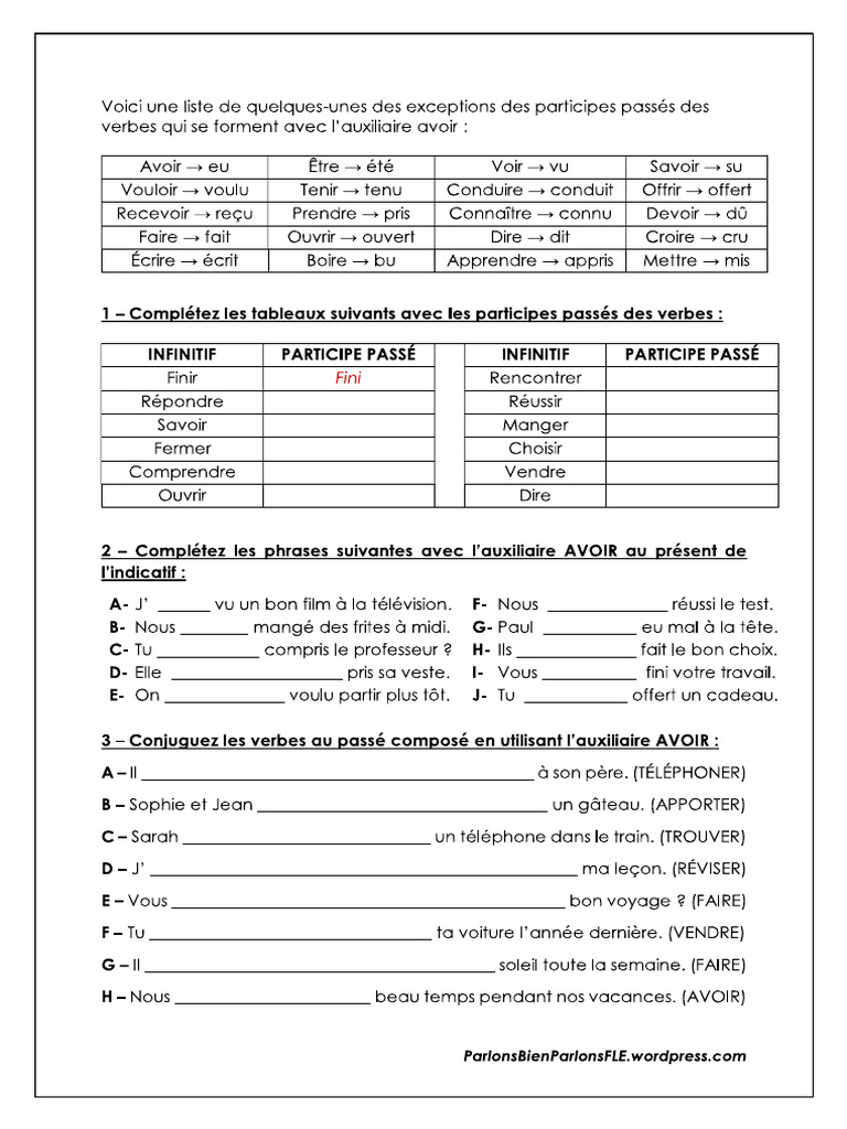 TD 2 Passé Composé | PDF