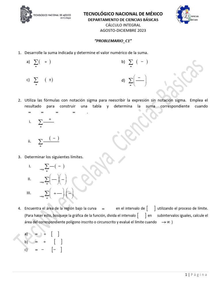 Problemario C1 | PDF | Integral | Análisis