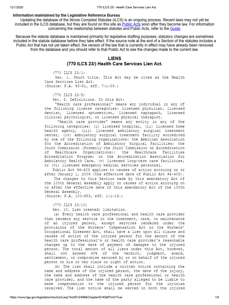 Illinois - Health Care Services Lien Act - Auto Accident Stuffs | PDF ...