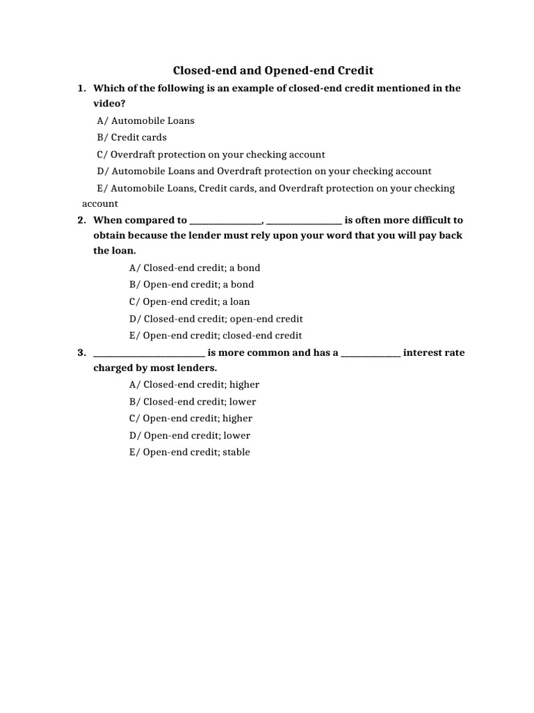Listening - Closed End Opened End Credit - Mhhe.personal Finance | PDF