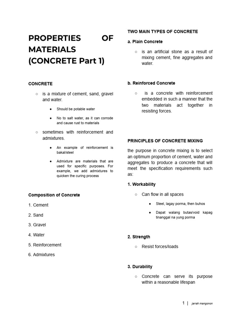1 CMT PROPERTIES OF MATERIALS CONCRETE Part 12 | PDF | Concrete | Materials