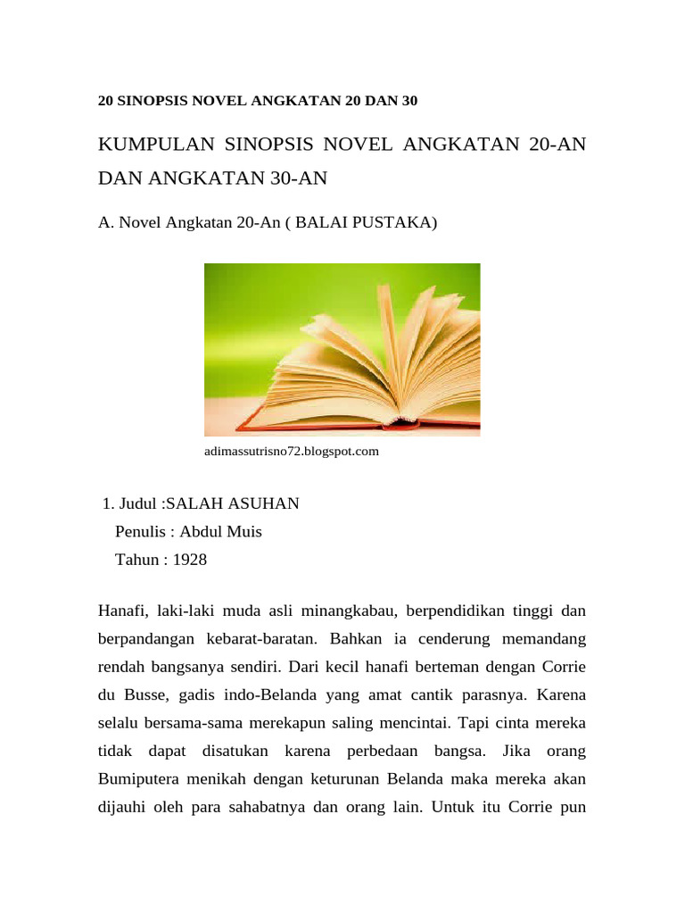 Sinopsis Novel 20-30an | PDF