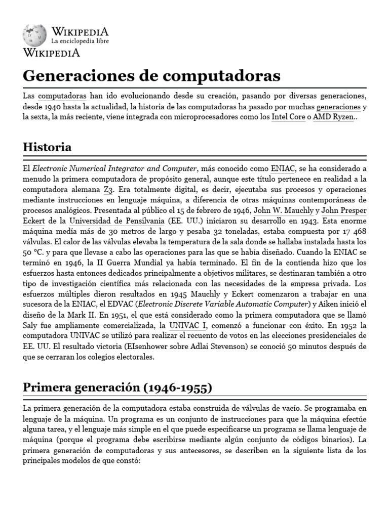 Generaciones de computadores | PDF | Microprocesador | Circuito integrado