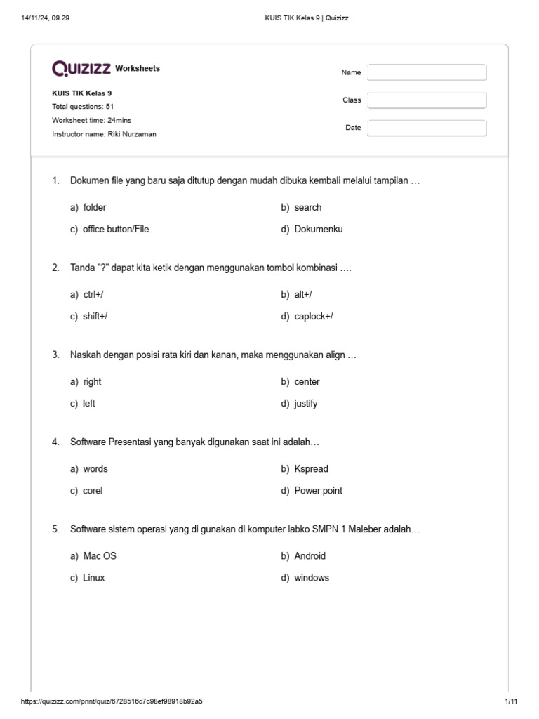 Soal Tik Kelas 9 | PDF