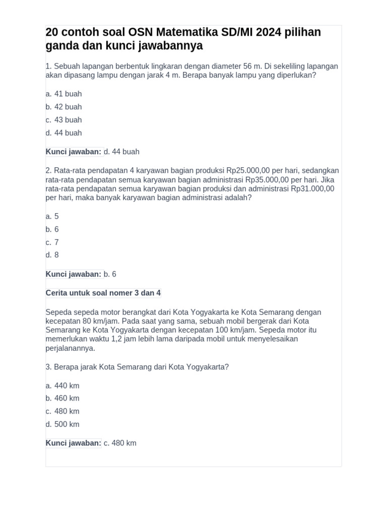 20 Contoh Soal OSN Matematika SD | PDF