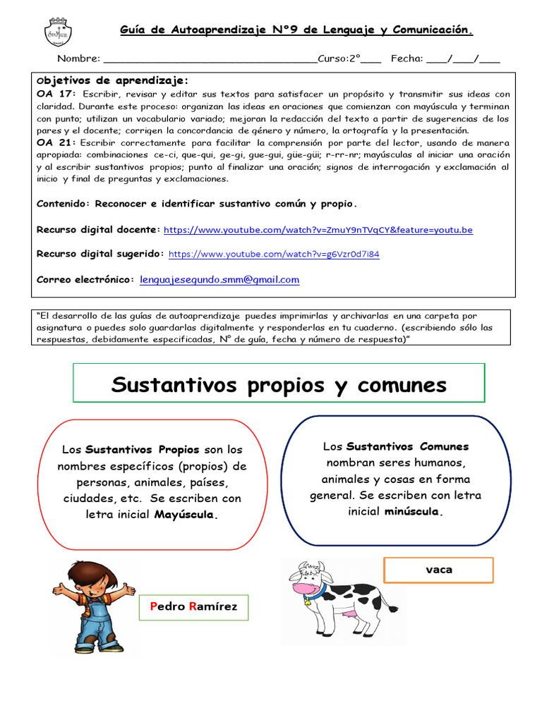 Guía de Sustantivos Propios y Comunes | PDF | Caso de carta | Escritura