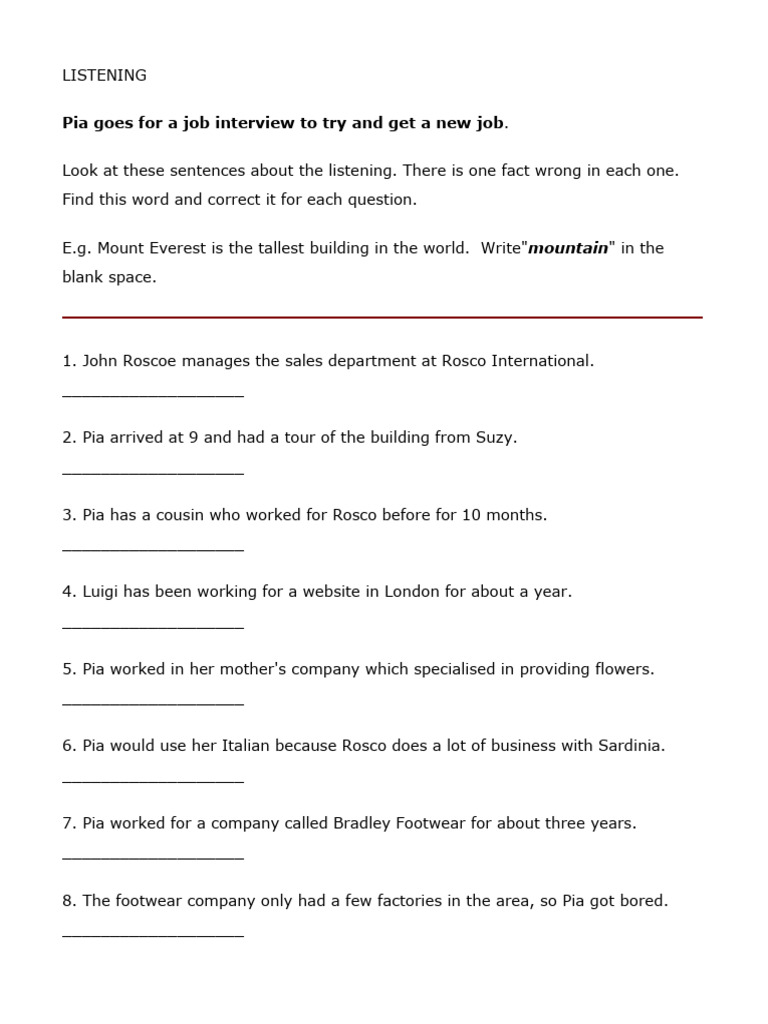 Job Interview Listening Exercise | PDF