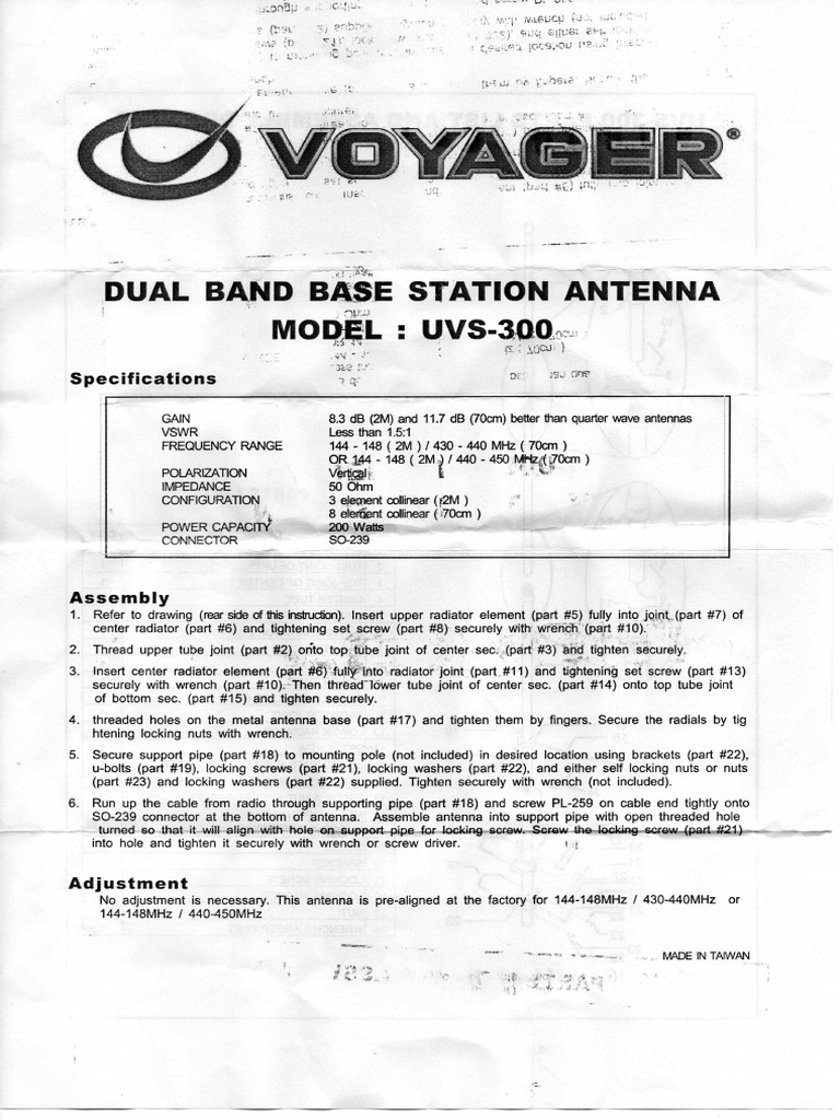 Manual Da Antena Voyager UVS-300 | PDF