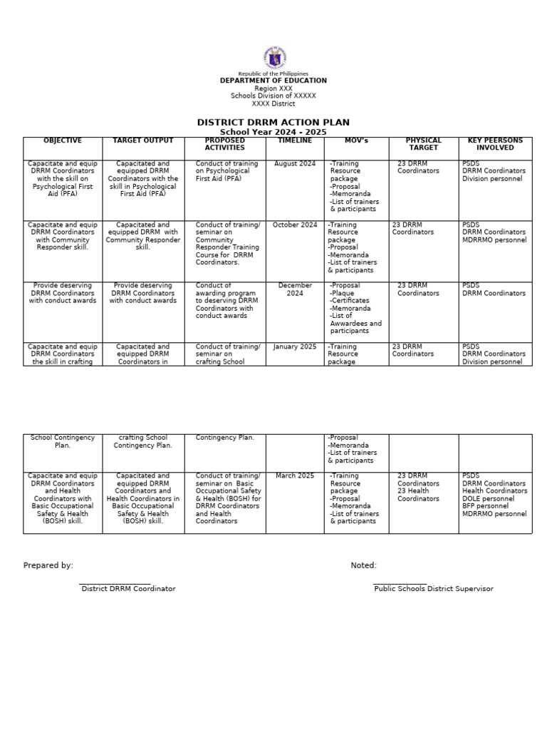 District DRRM ACTION PLAN Sample | PDF