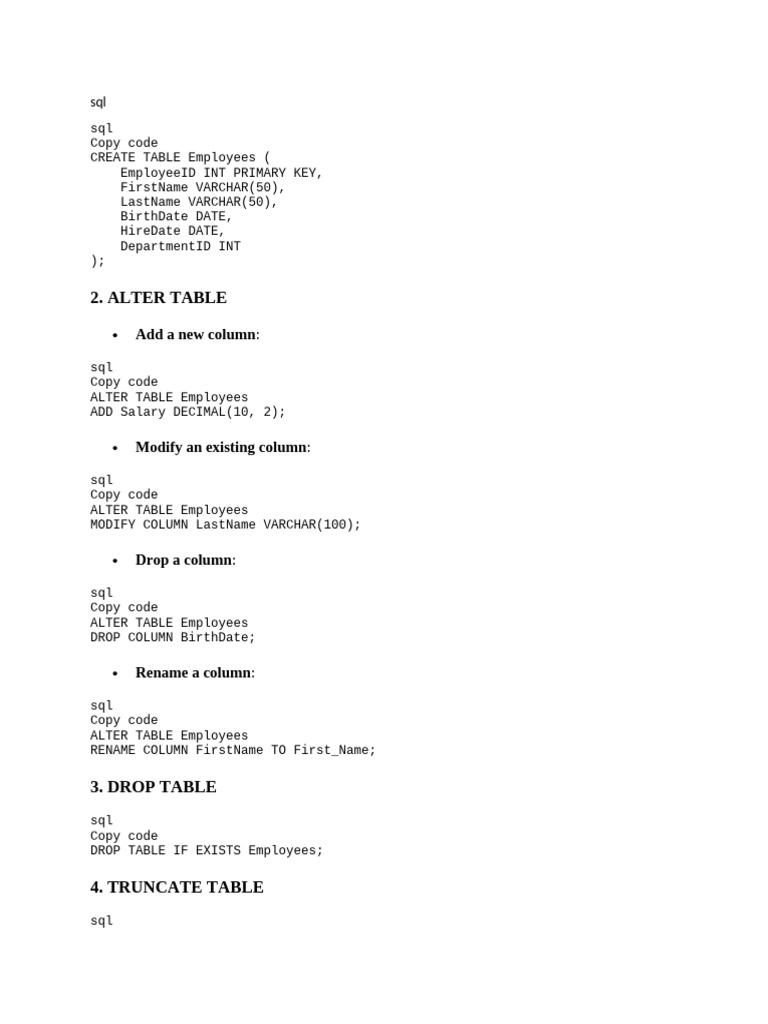 SQL DDL and DML Operations Guide | PDF