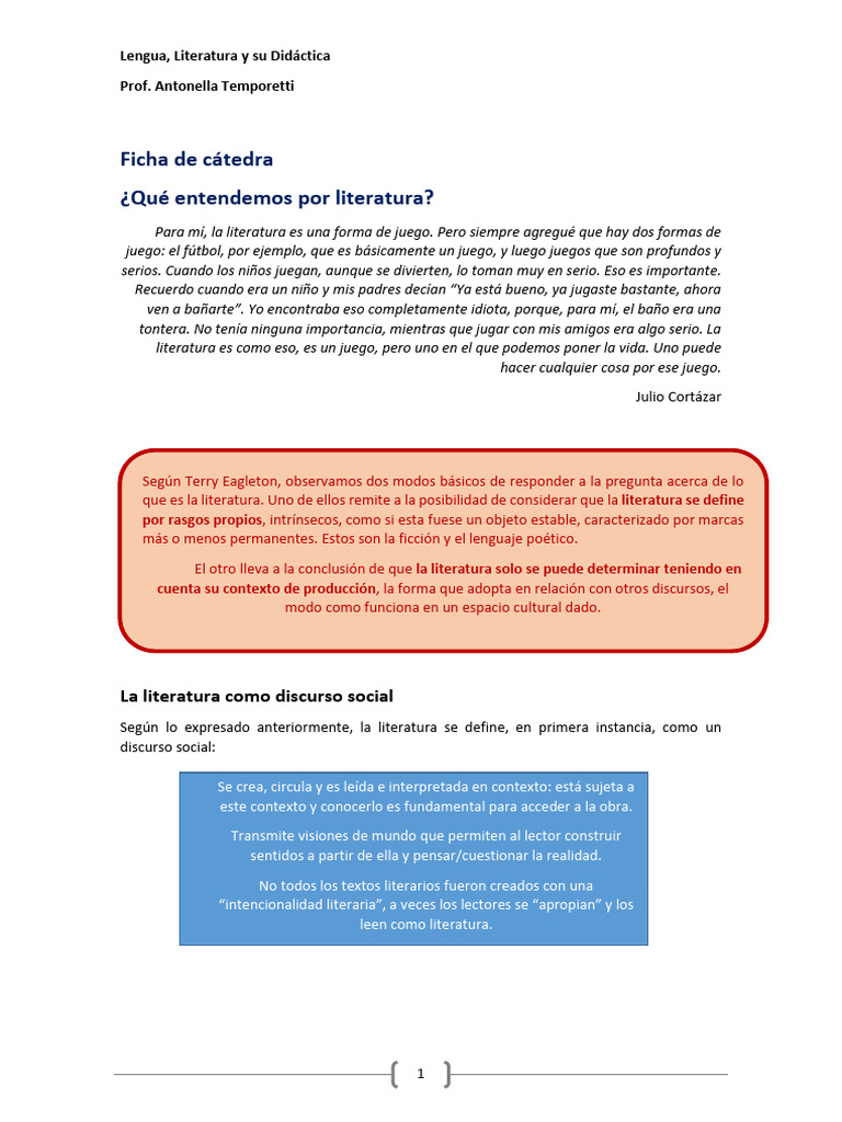 Ficha de Cátedra, El Concepto de Literatura | PDF | Autor ...