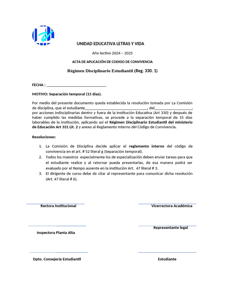 5 - Formatos de Acta de Separacion Temporal (15 Dias) | PDF
