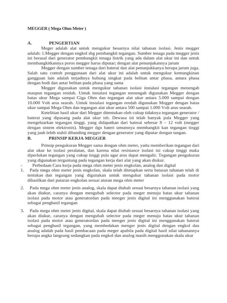 Penggunaan dan Prinsip Megger Listrik | PDF