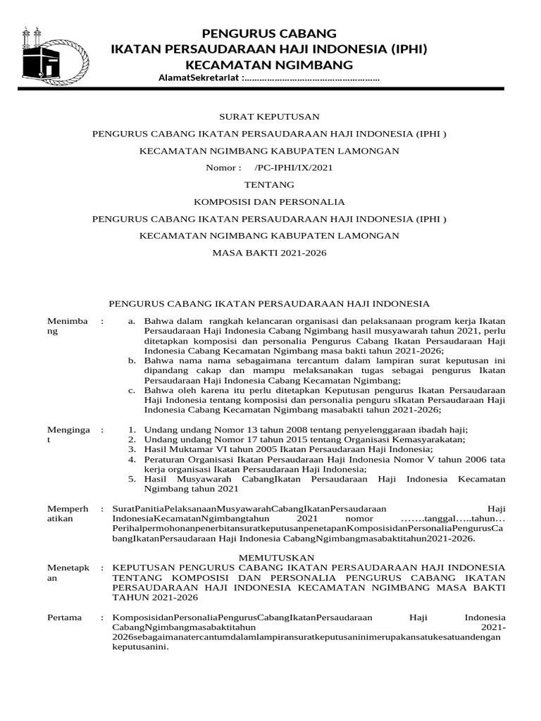 SK Pengurus Cabang IPHI Kecamatan | PDF